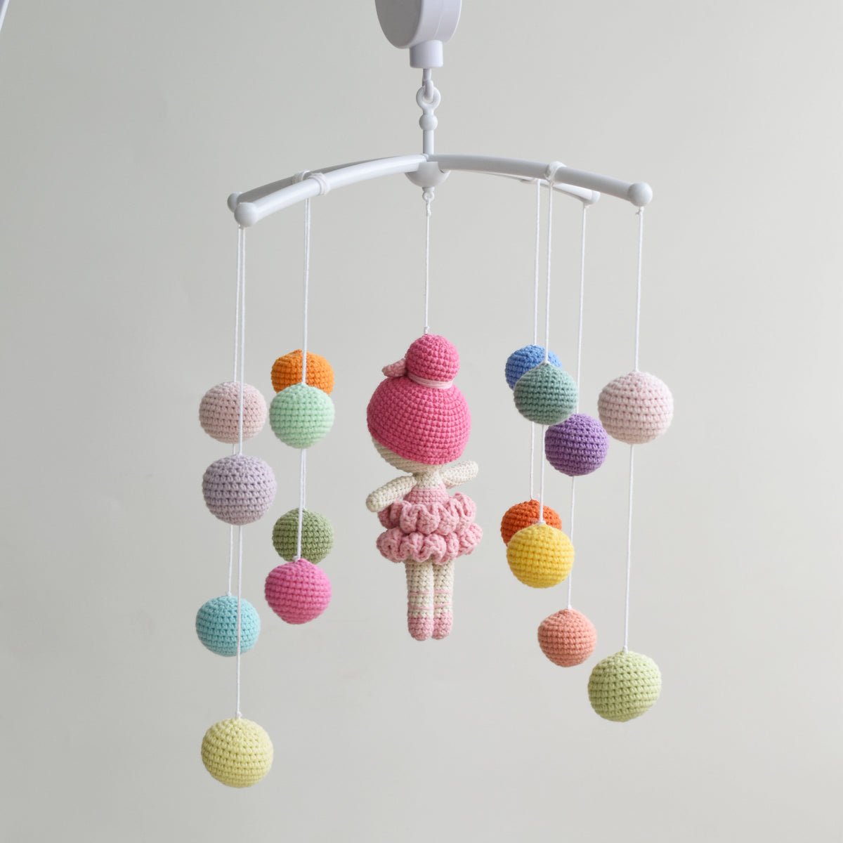 Cute Ballerina Crib Mobile Crochet With Multicolor Crochet Balls - Bes
