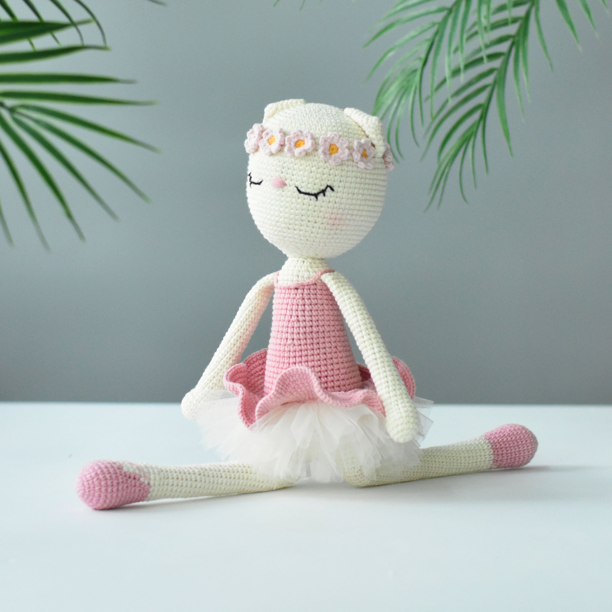 Cat Ballerina Crochet Doll, Amigurumi Stuffed Soft Toy - Baby Girl Gif