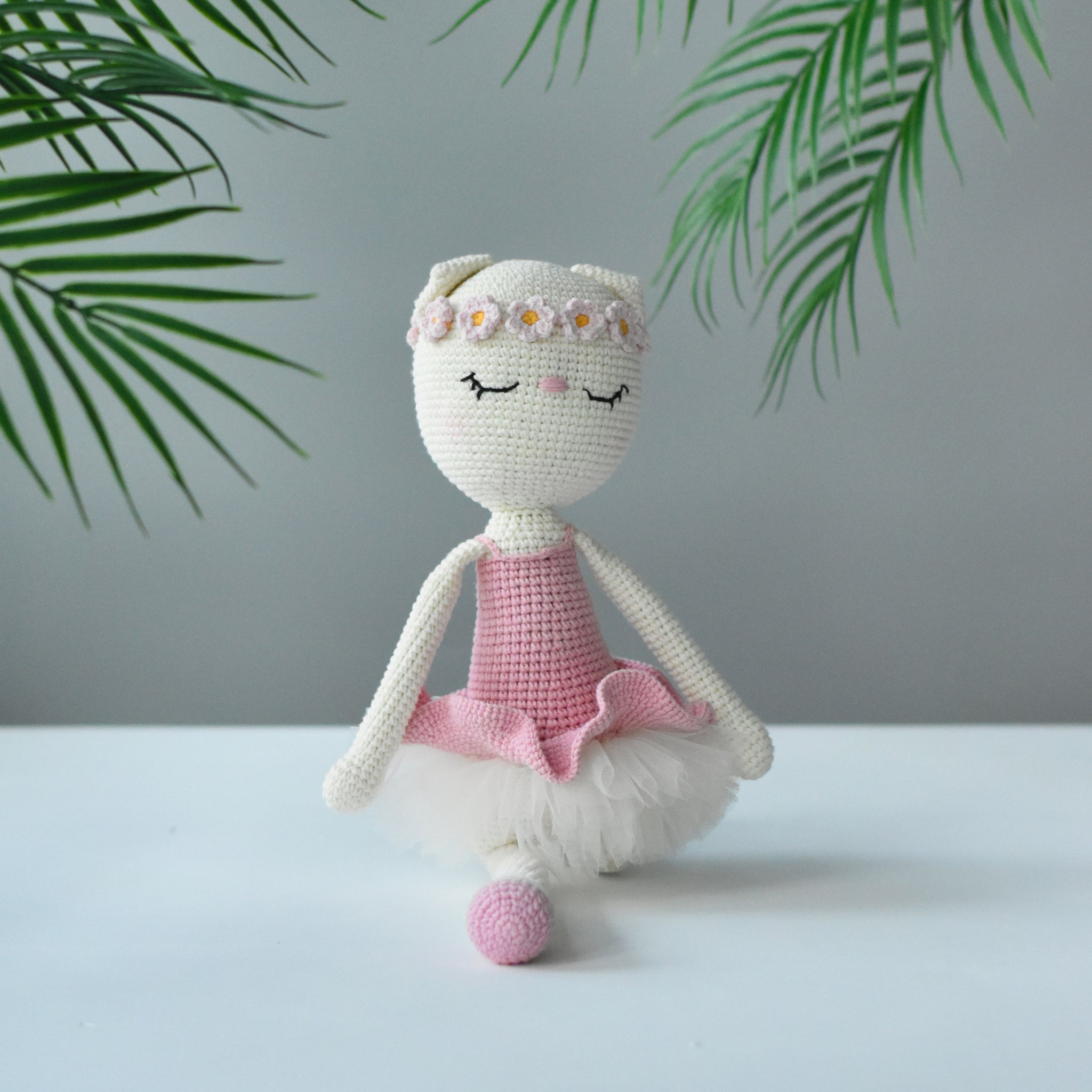 Cat Ballerina Crochet Doll, Amigurumi Stuffed Soft Toy - Baby Girl Gif