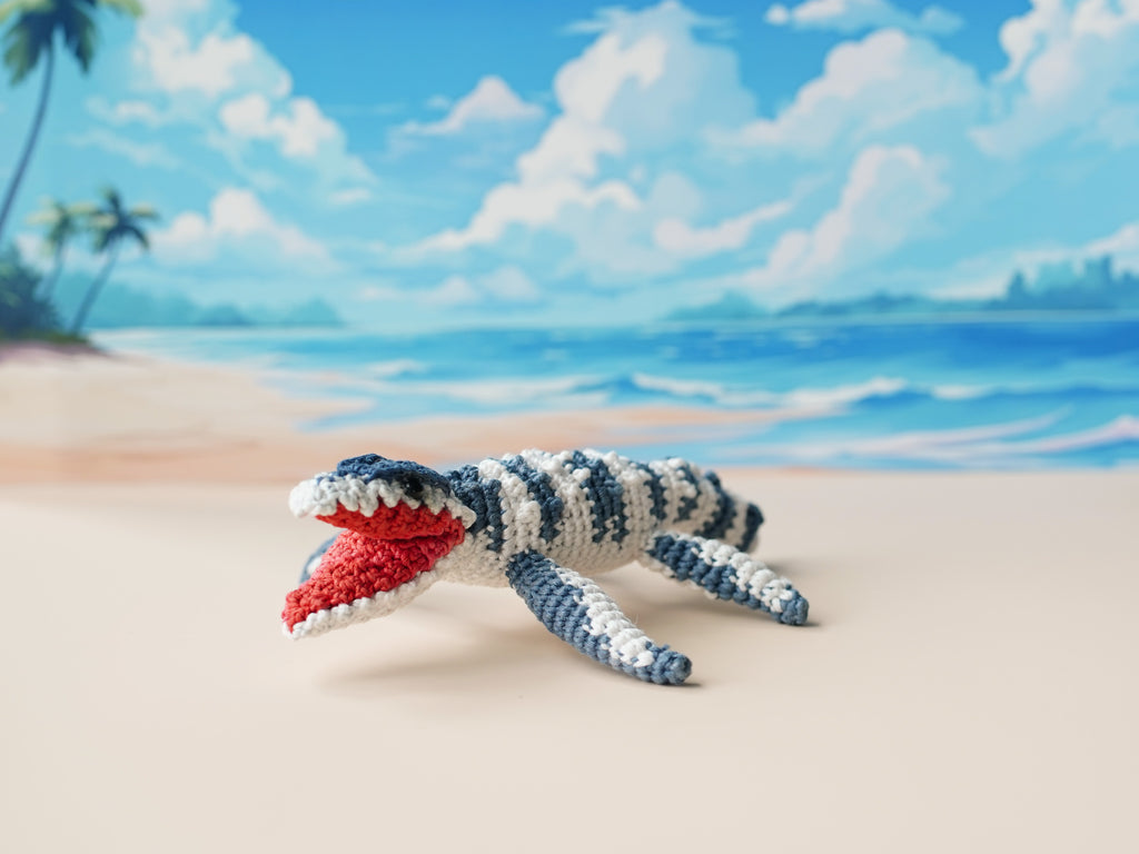 Mini Mosasaurus Dinosaur crochet toy, Tiny Crochet Dino Animals, Finis
